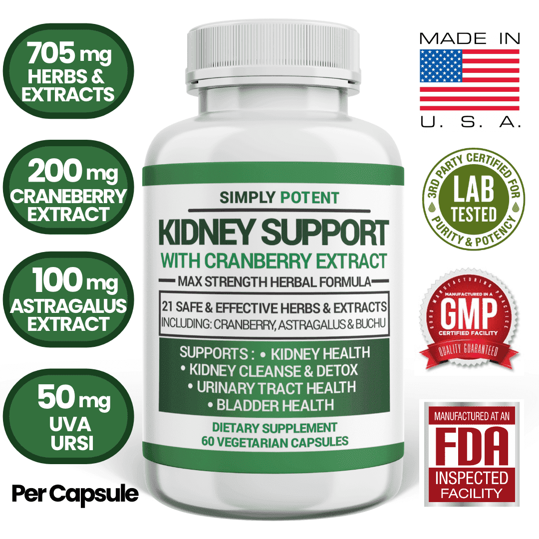 Simply Potent Kidney Support & Detox, 705mg Herbal Complex with 21 ...