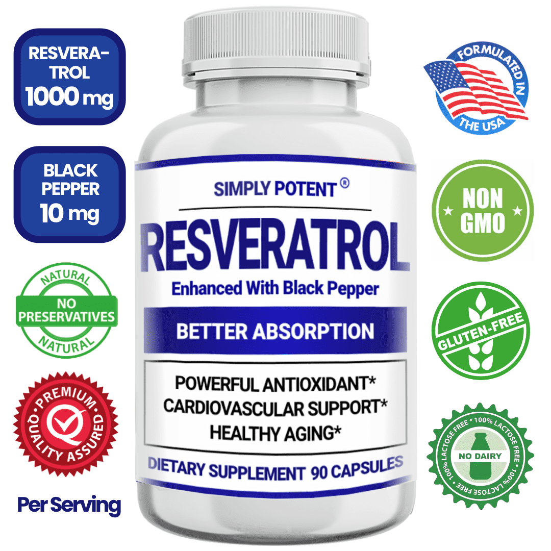 Simply Potent Resveratrol 1000mg, Trans Resveratrol 500mg, Black Pepper ...
