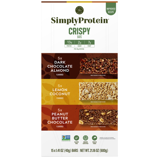 SimplyProtein Crispy Protein Bars Variety Pack, 1.41oz, Pack of 15, 3 ...