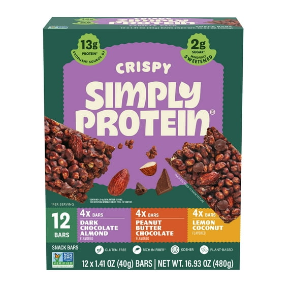 SimplyProtein, Crispy Protein Bars, 12-Pack, Low Sugar, High Fiber ...