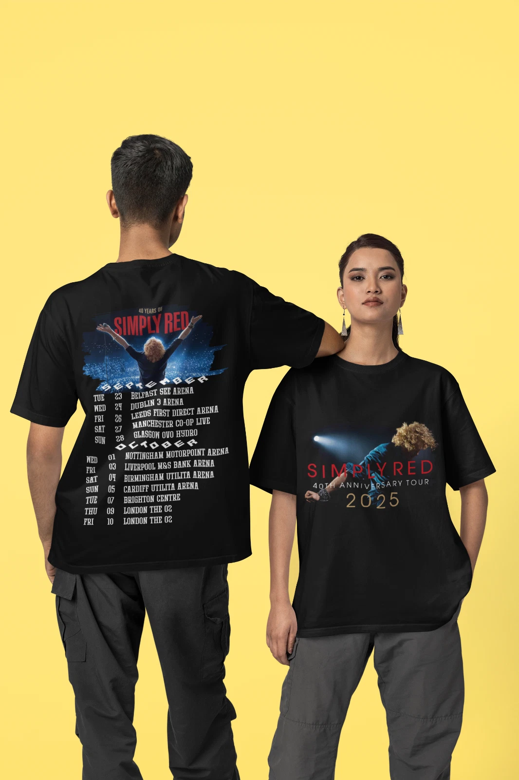 Simply Red 40Th Anniversary Tour T-Shirt, Front & Back Print Band ...