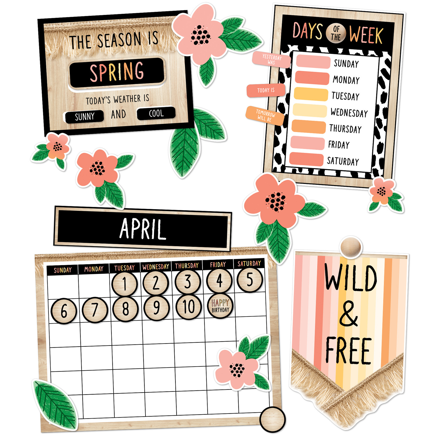 Simply Safari Calendar Bulletin Board Set - Walmart.com