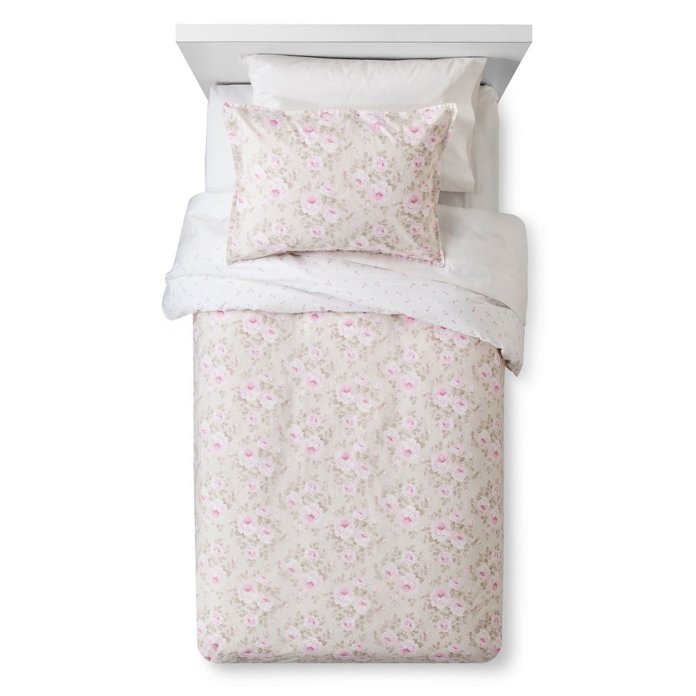Simply Shabby Chic Twin Duvet Bedding Set, Tan Cotton Floral, 2-Piece ...