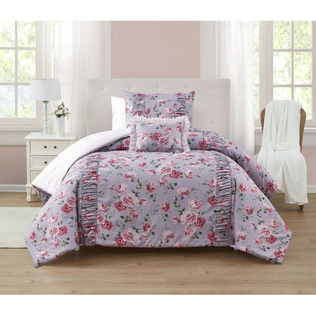 Simply Shabby Chic Berry Rose 3-Piece Soft Washed Microfiber Comforter ...