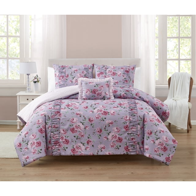 Simply Shabby Chic Berry Rose 4-Piece Soft Washed Microfiber Comforter ...