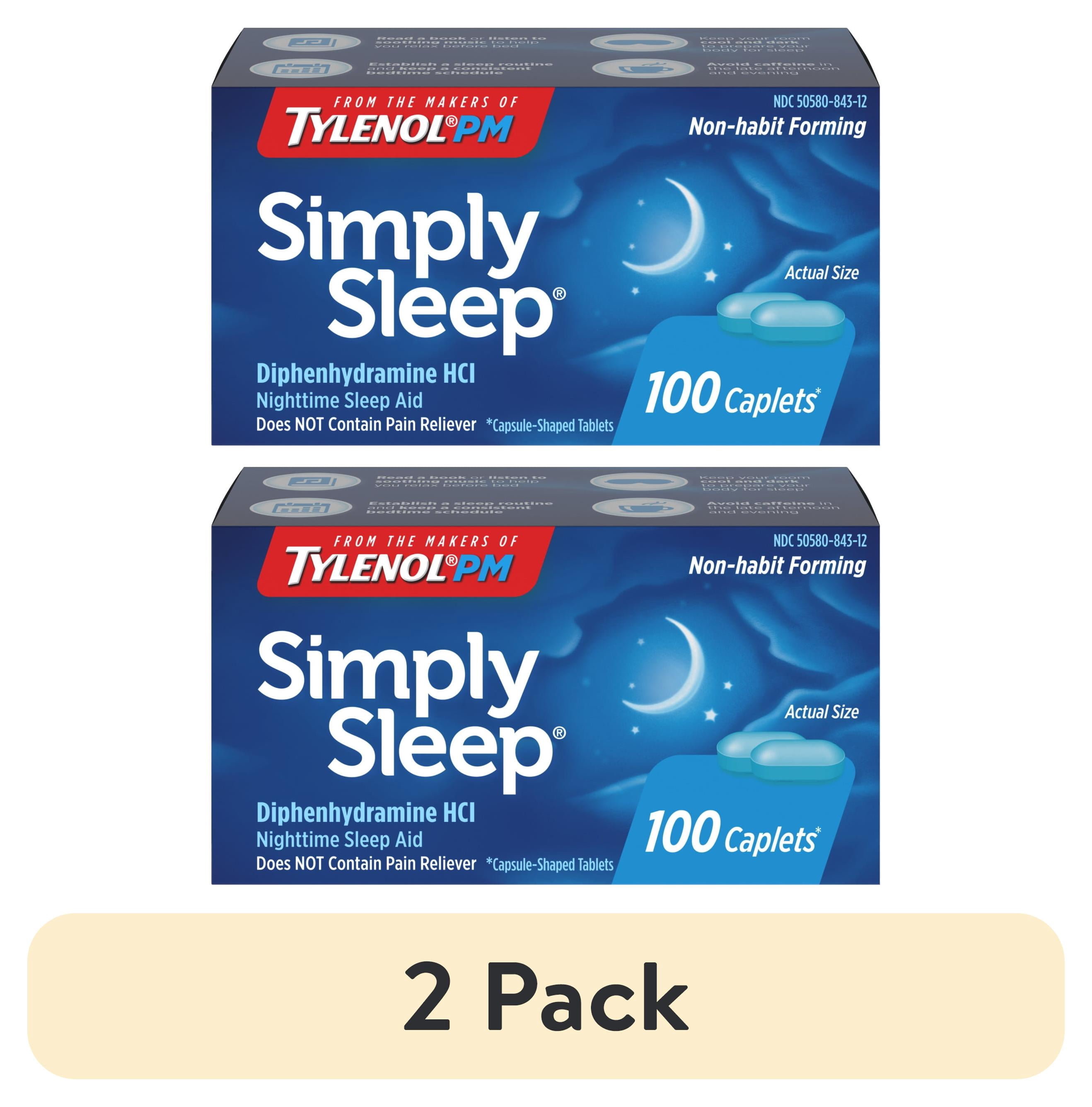 (2 pack) Simply Sleep Non-Habit Forming Nighttime Sleep Aid Caplets ...