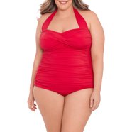 Women's Plus-Size Slimming Shirred Glam Sheath One-Piece Swimsuit - Walmart.com