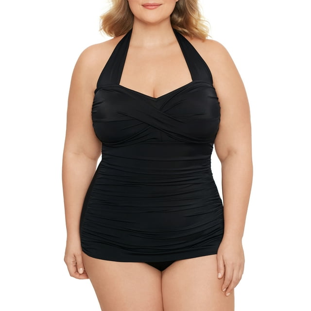 Simply Slim Women's Plus Solid Glam Sheath One Piece Swimsuit - Walmart.com