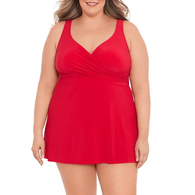 Simply Slim Women's and Plus Cross Your Heart One Piece Swim Dress ...