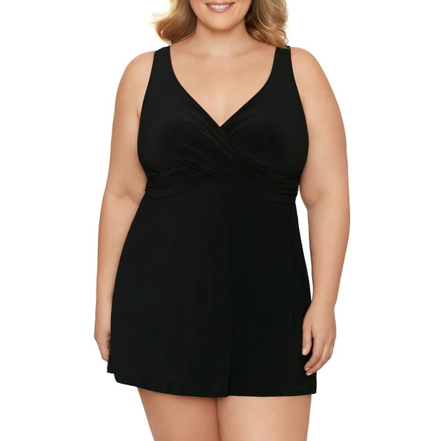 Simply Slim Women's and Plus Cross Your Heart One Piece Swim Dress ...