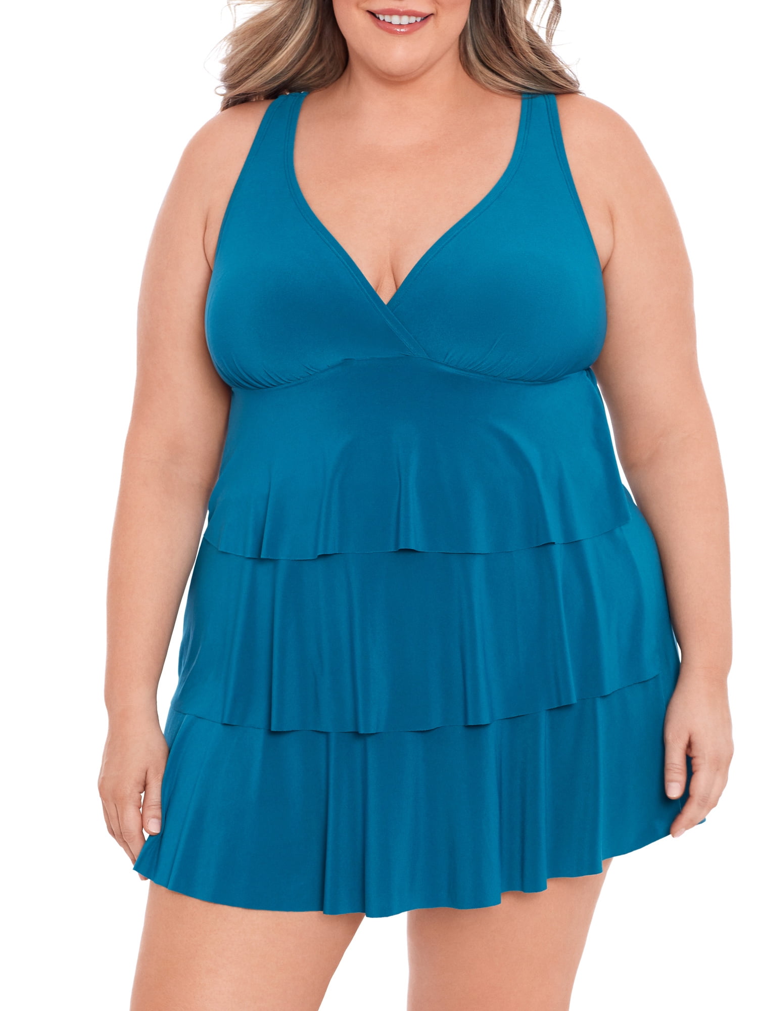 Simply Slim Women's and Plus Get Ruffled One Piece Swim Dress, Sizes S ...