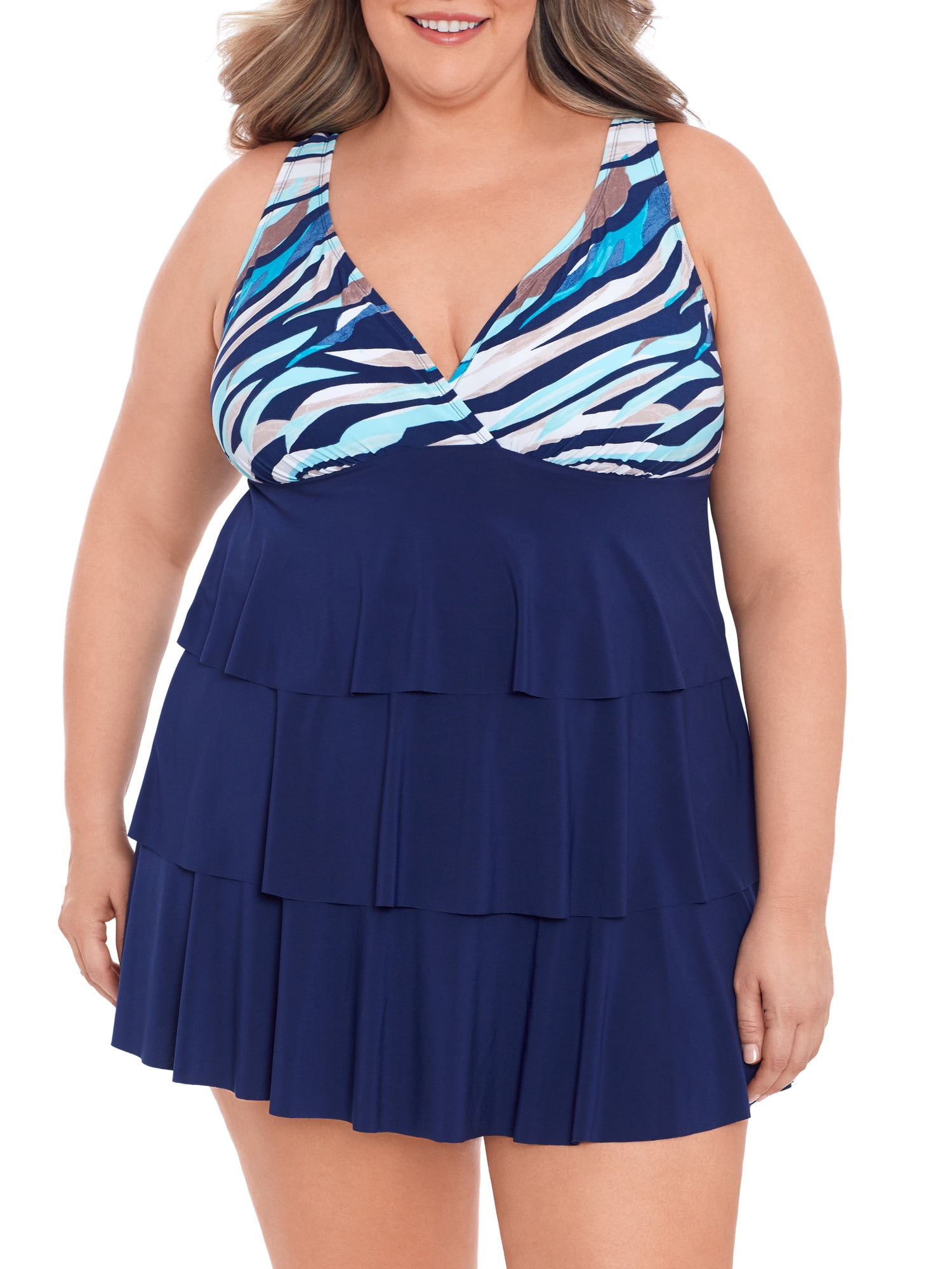 Simply Slim Women's and Plus Get Ruffled One Piece Swim Dress, Sizes S ...