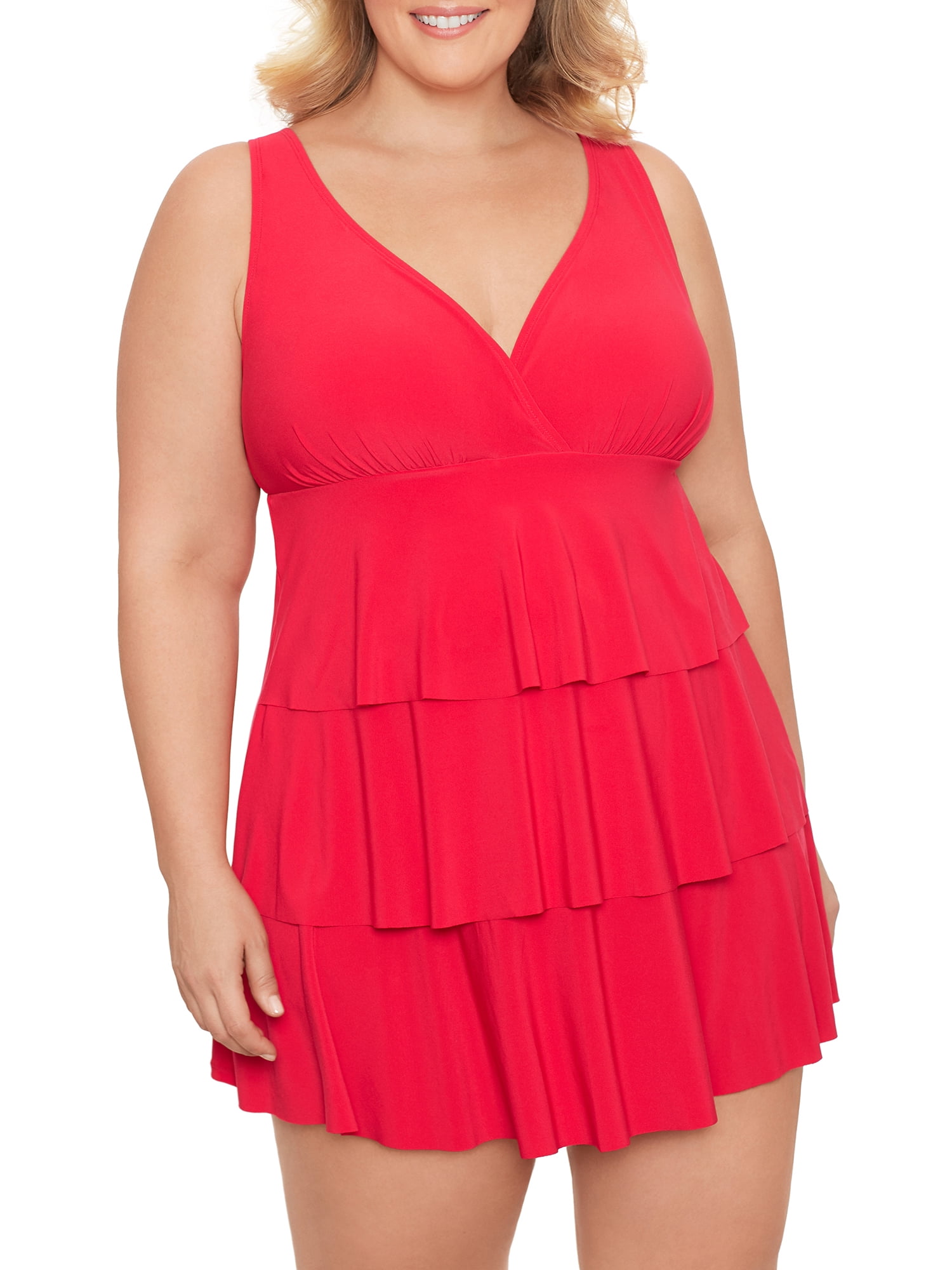 Simply Slim Women's Plus Swim Dress, Sizes S-3X, Surplice Neckline ...