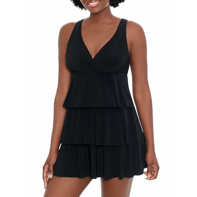 Simply Slim Women's and Plus Get Ruffled One Piece Swim Dress, Sizes S ...