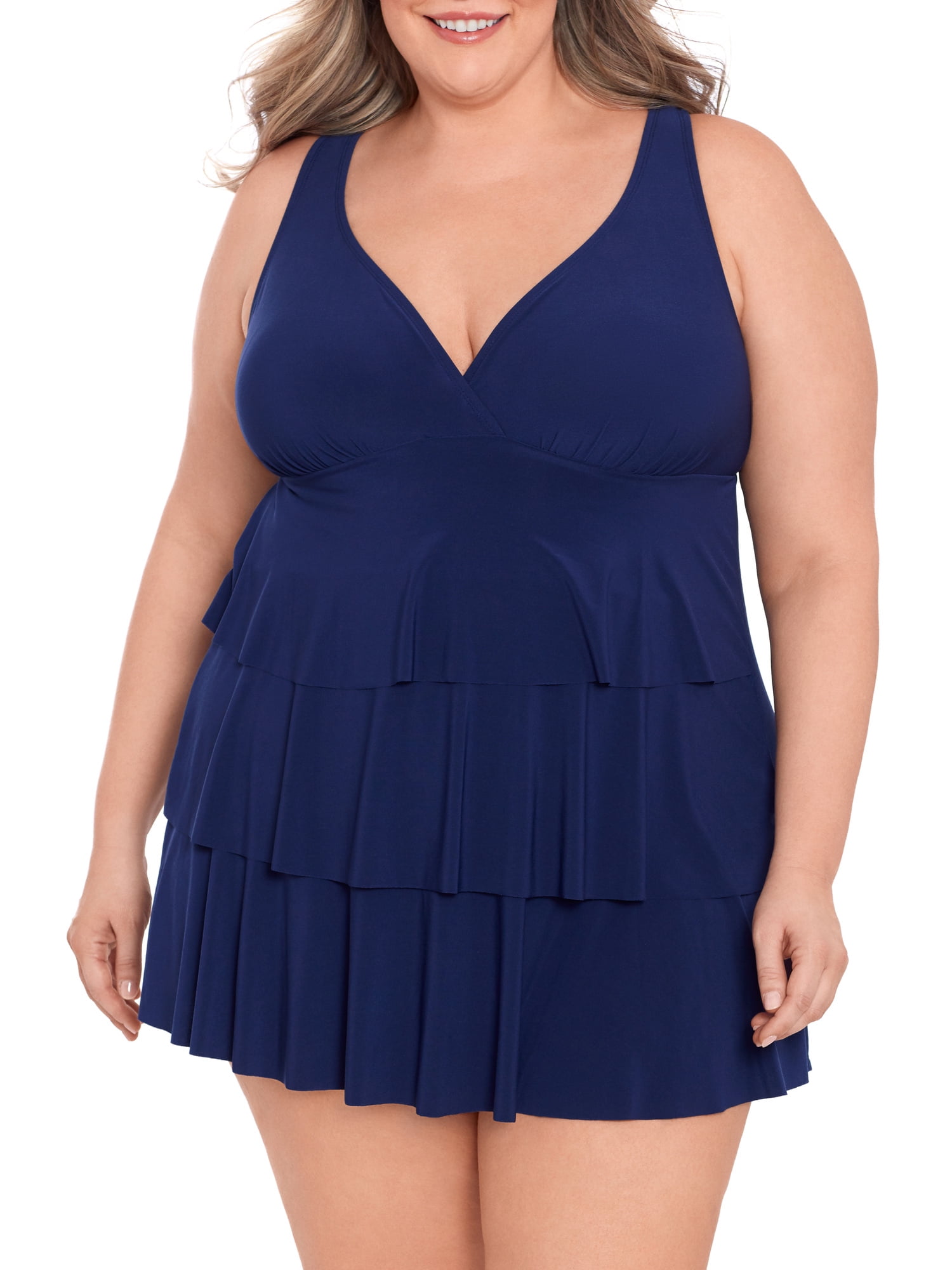 Simply Slim Women's and Plus Get Ruffled One Piece Swim Dress, Sizes S ...