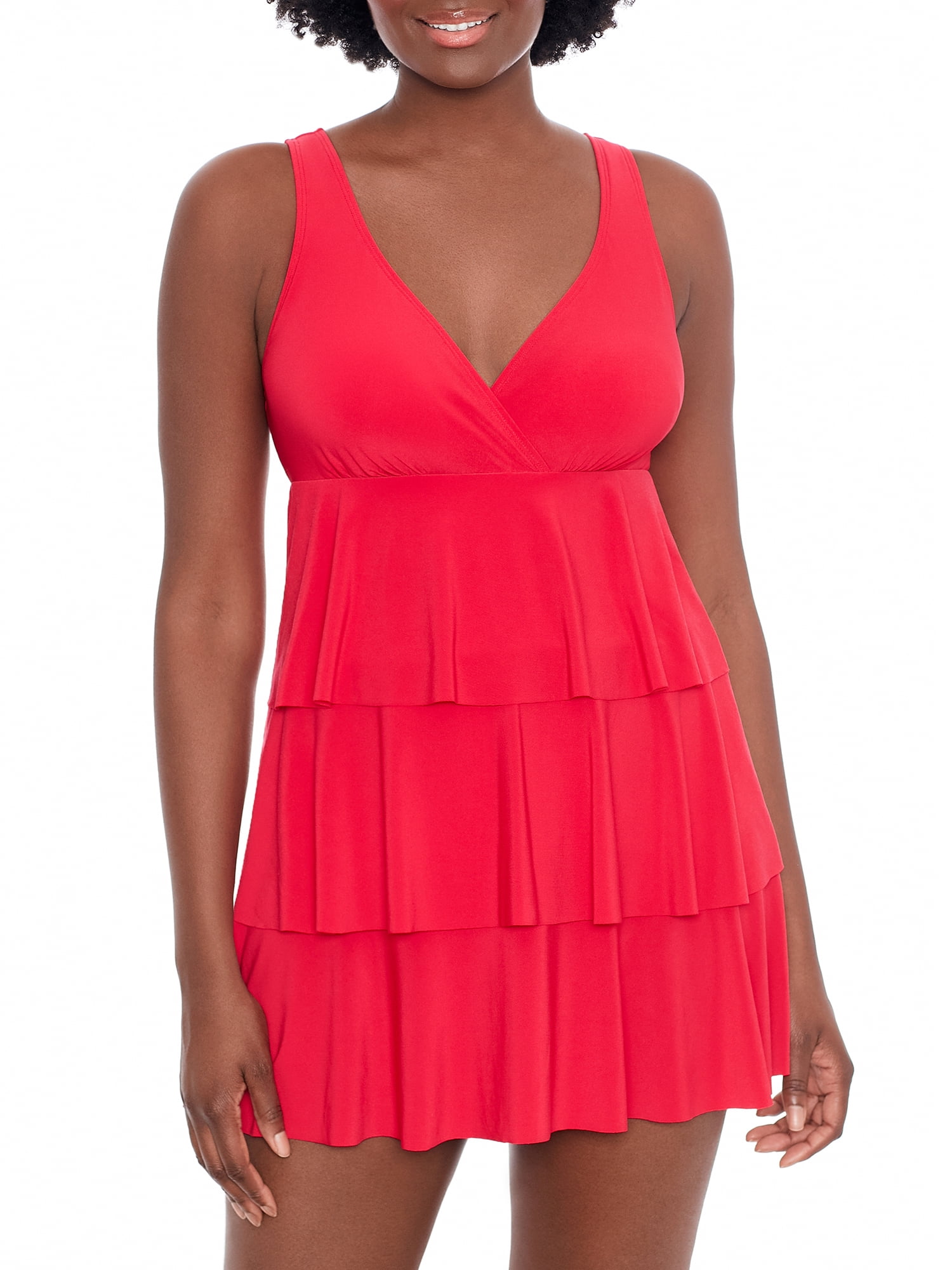 Simply Slim Women's and Plus Get Ruffled One Piece Swim Dress, Sizes S ...