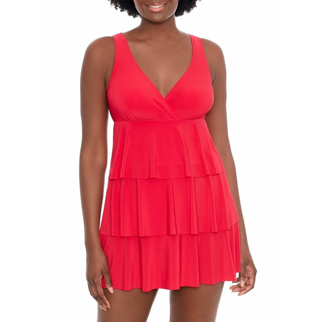 Simply Slim Women's and Plus Get Ruffled One Piece Swim Dress, Sizes S ...