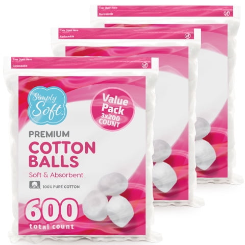 Medline, Simply Soft Premium Cotton Balls, 100% Pure Cotton, Pack of 3 ...