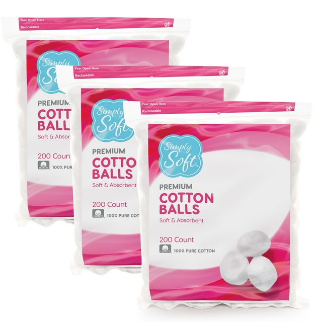Simply Soft Premium Cotton Balls, 100% Pure Cotton, Absorbent, 200 ...
