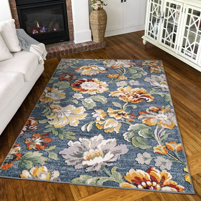 SIMPLY SOUTHERN COTTAGE 8' X 10' Blue Floral Polypropylene Durable ...