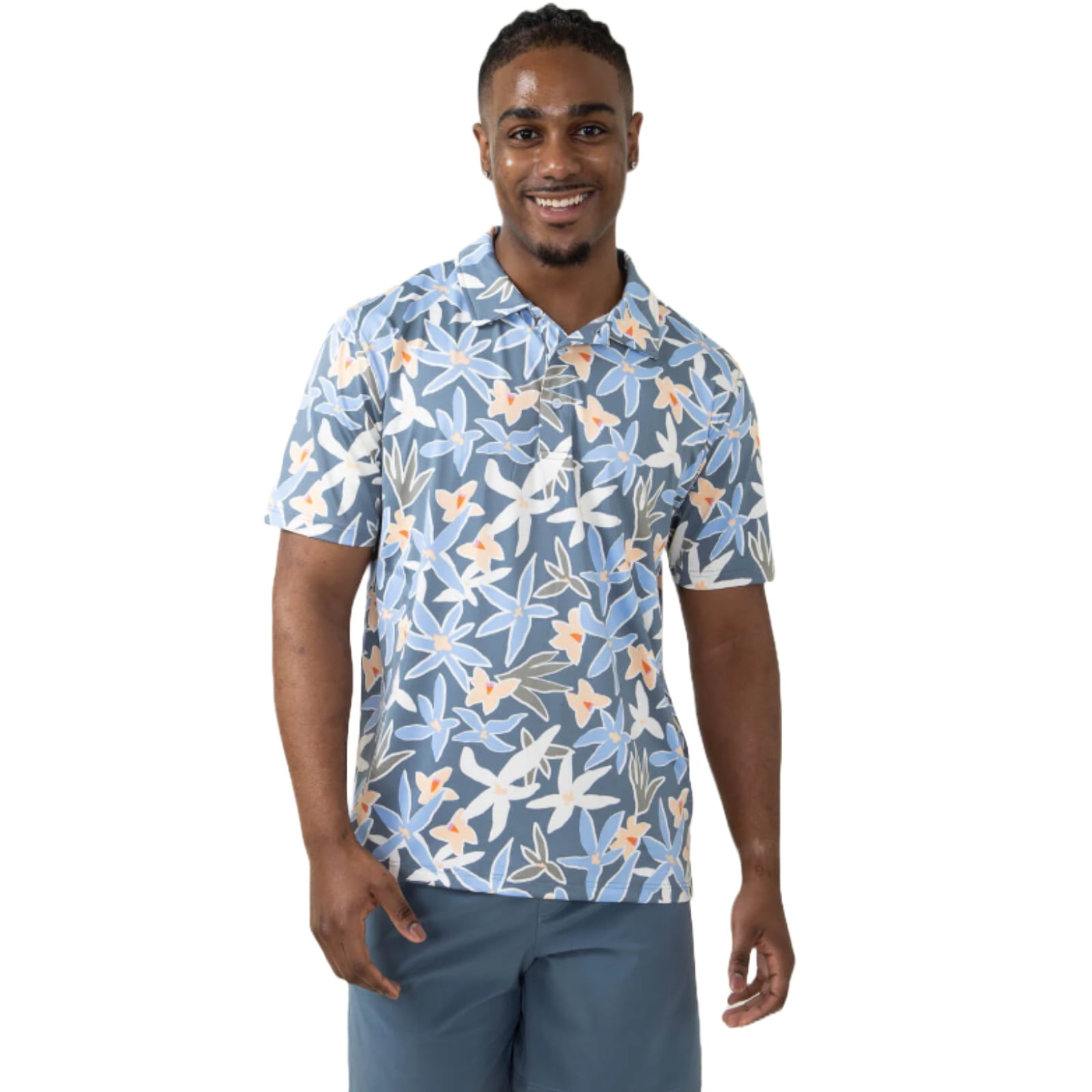 Simply Southern Men's Tropical Pattern Button Down Blue Polo Shirt 0124 ...