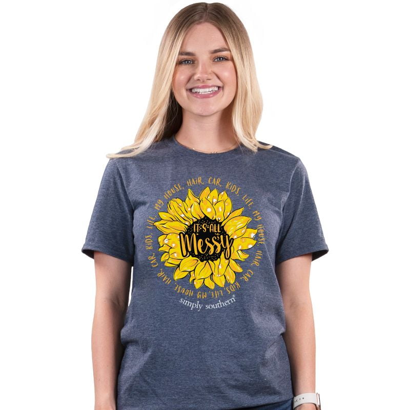 Simply Southern Preppy All Messy Mom Sunflower T-Shirt - Walmart.com