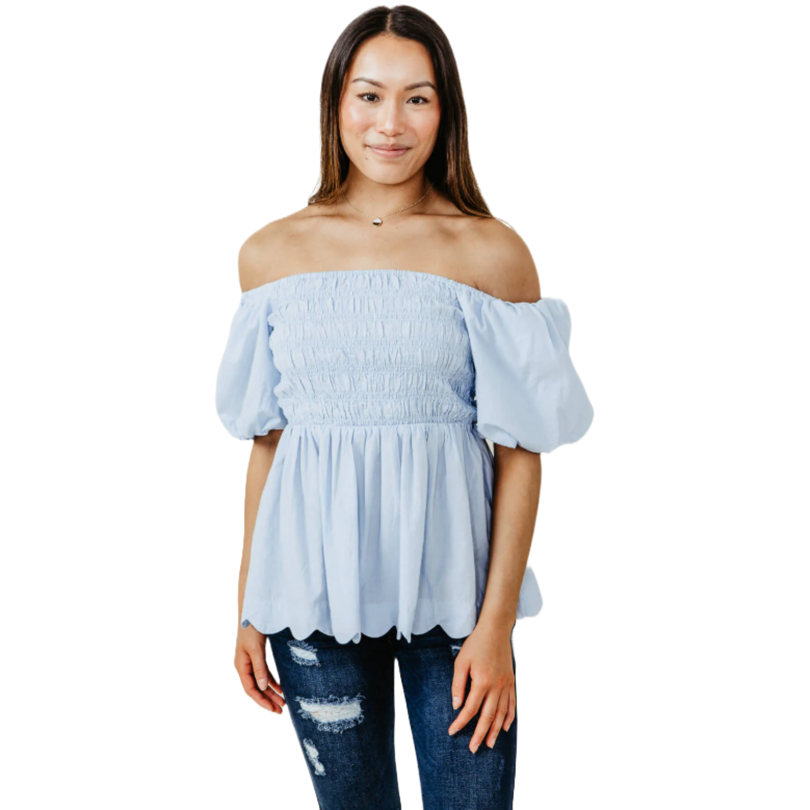Simply Southern Puff Scallop Sky Blue Blouse 0124-BLSE-PUFFSCLP-SKY ...