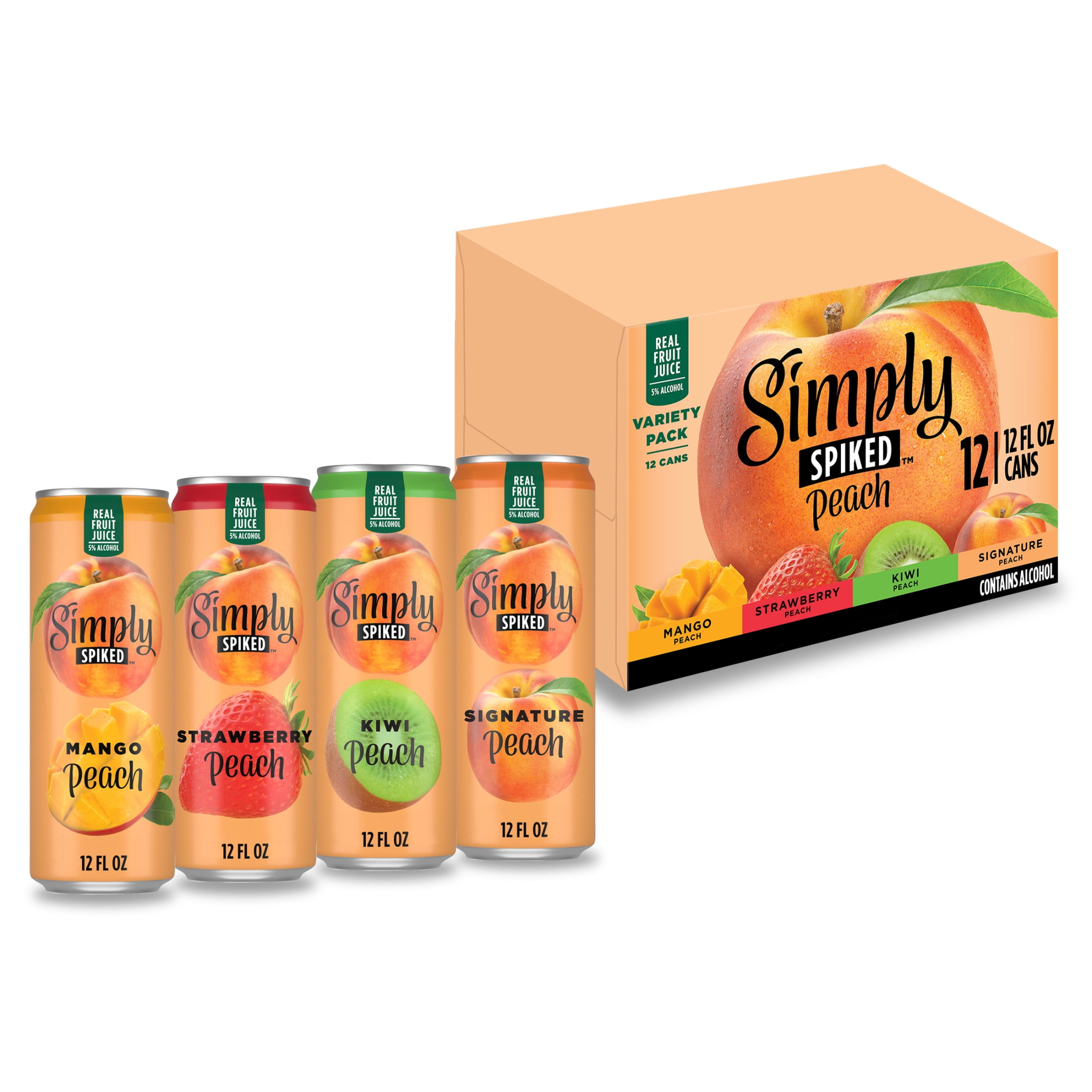 Simply Spiked Peach Variety Pack Beer, 12 Pack, 12 fl oz Aluminum Cans ...