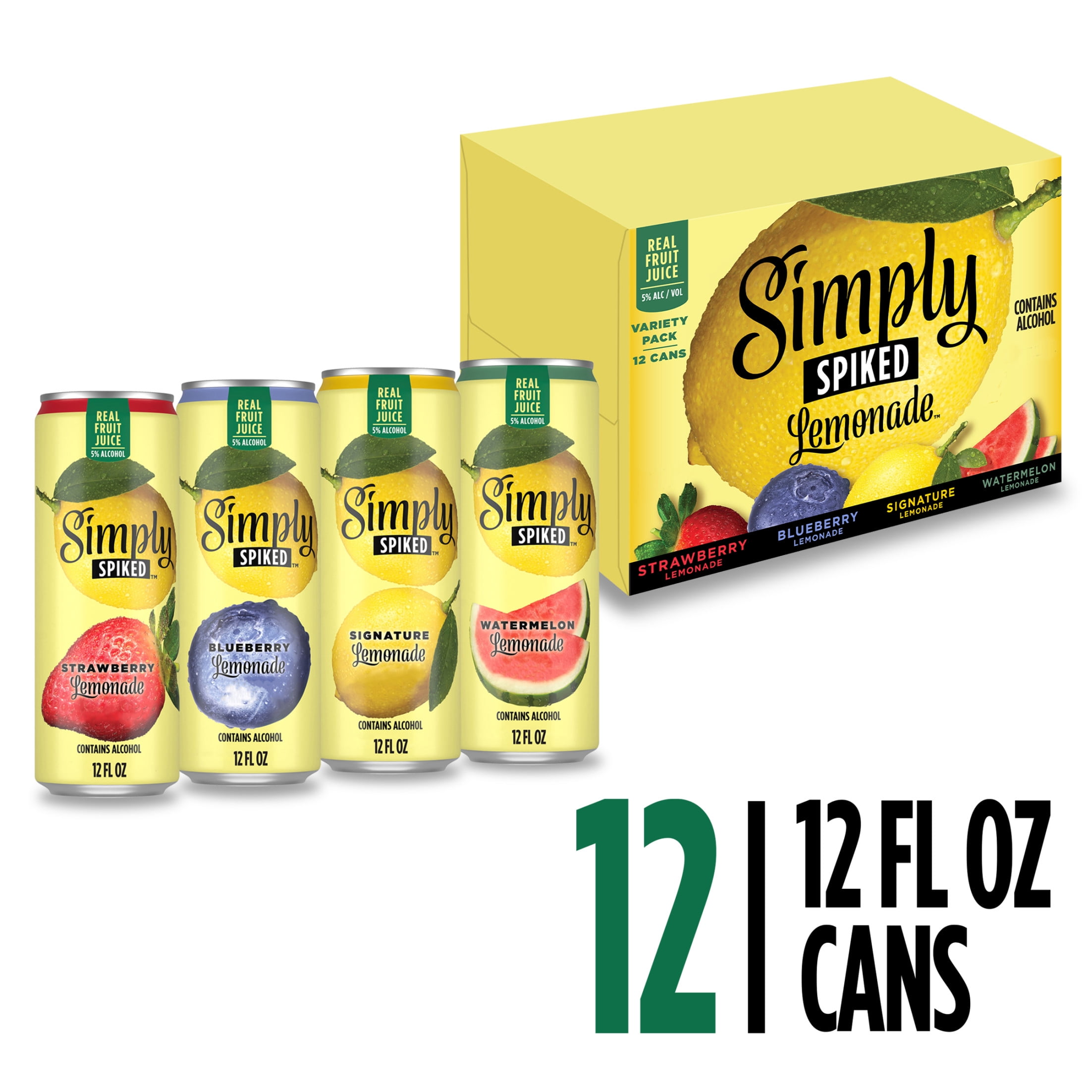 Simply Spiked Variety Pack, 12 Pack, 12 fl oz Aluminum Cans, 5.0% ABV ...