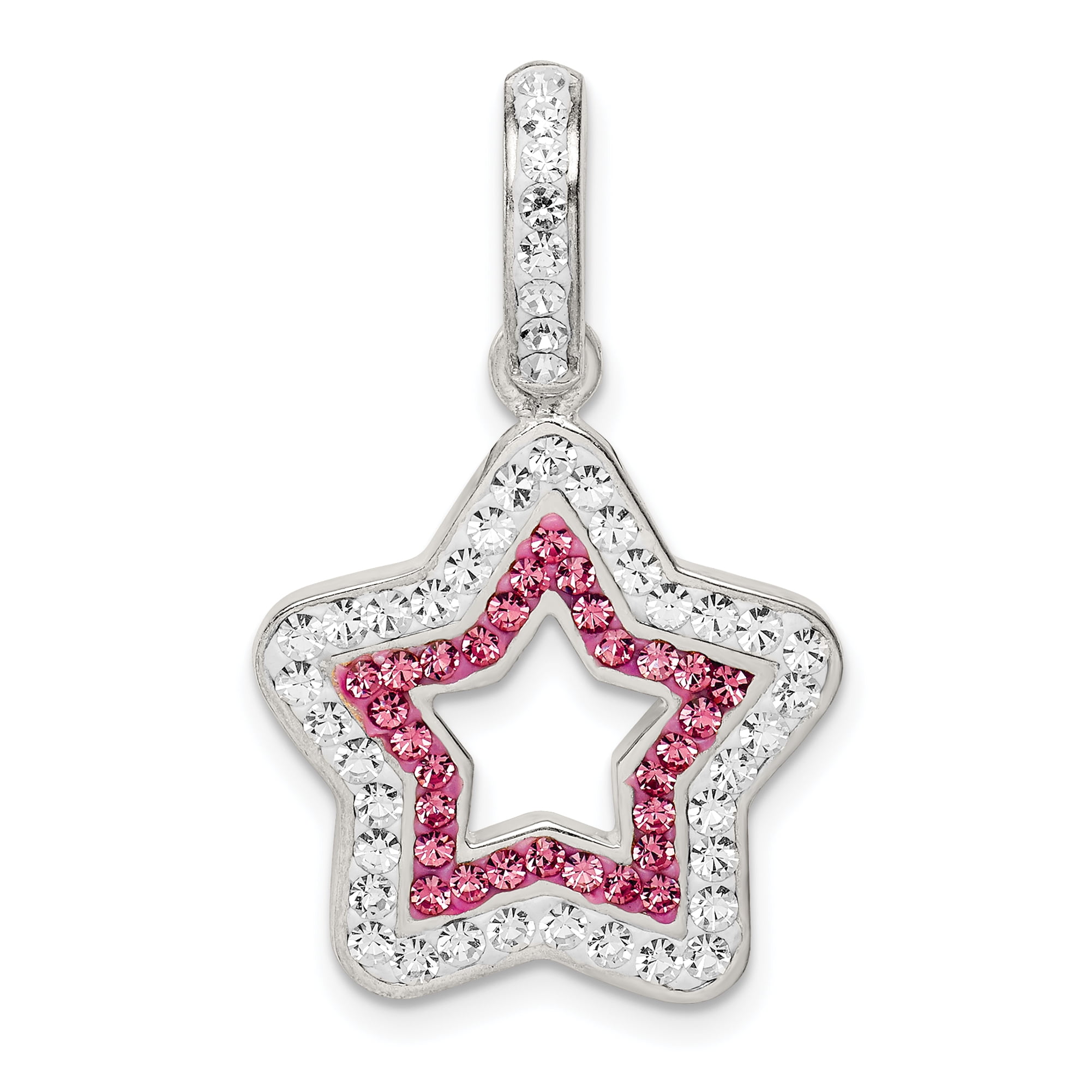 Simply Starz Sterling Silver Pink/White Preciosa Crystal Star Pendant ...