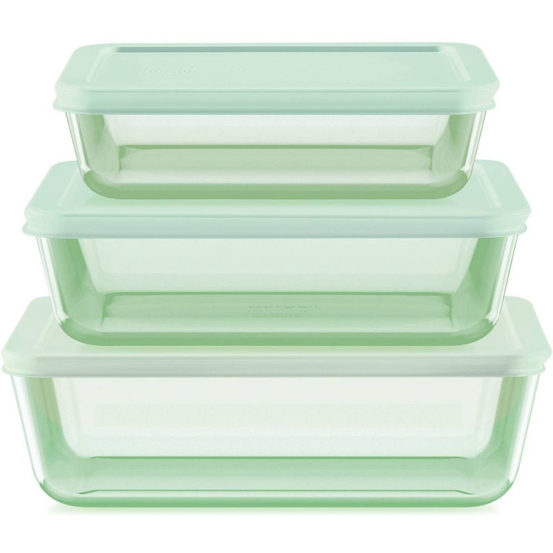 Simply Store® Tinted 6pc Lidded Rectangle Storage Set Green: Glass Food ...