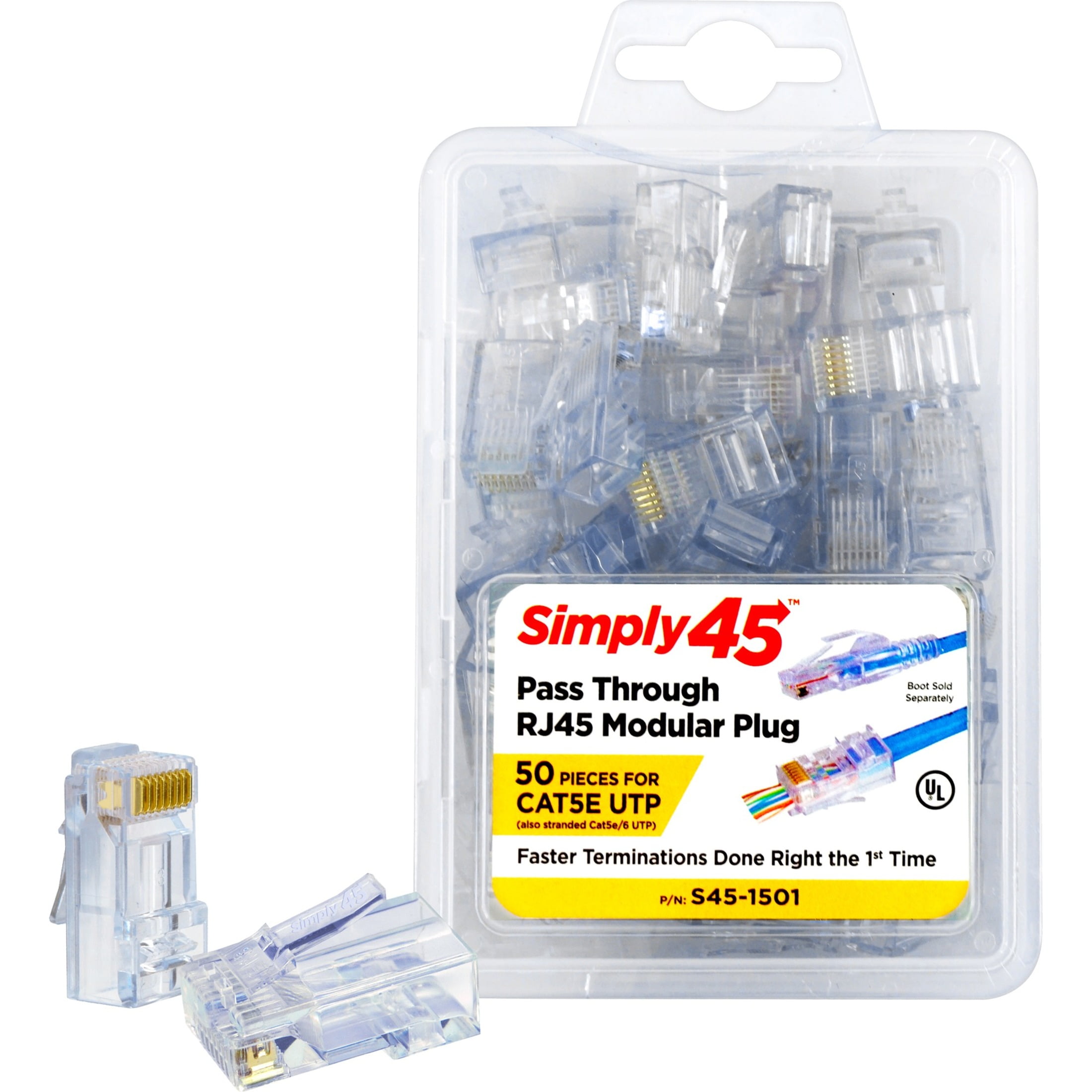 Simply45 S45-1501 Pass-Through RJ45 Modular Plug for Cat5e UTP ...