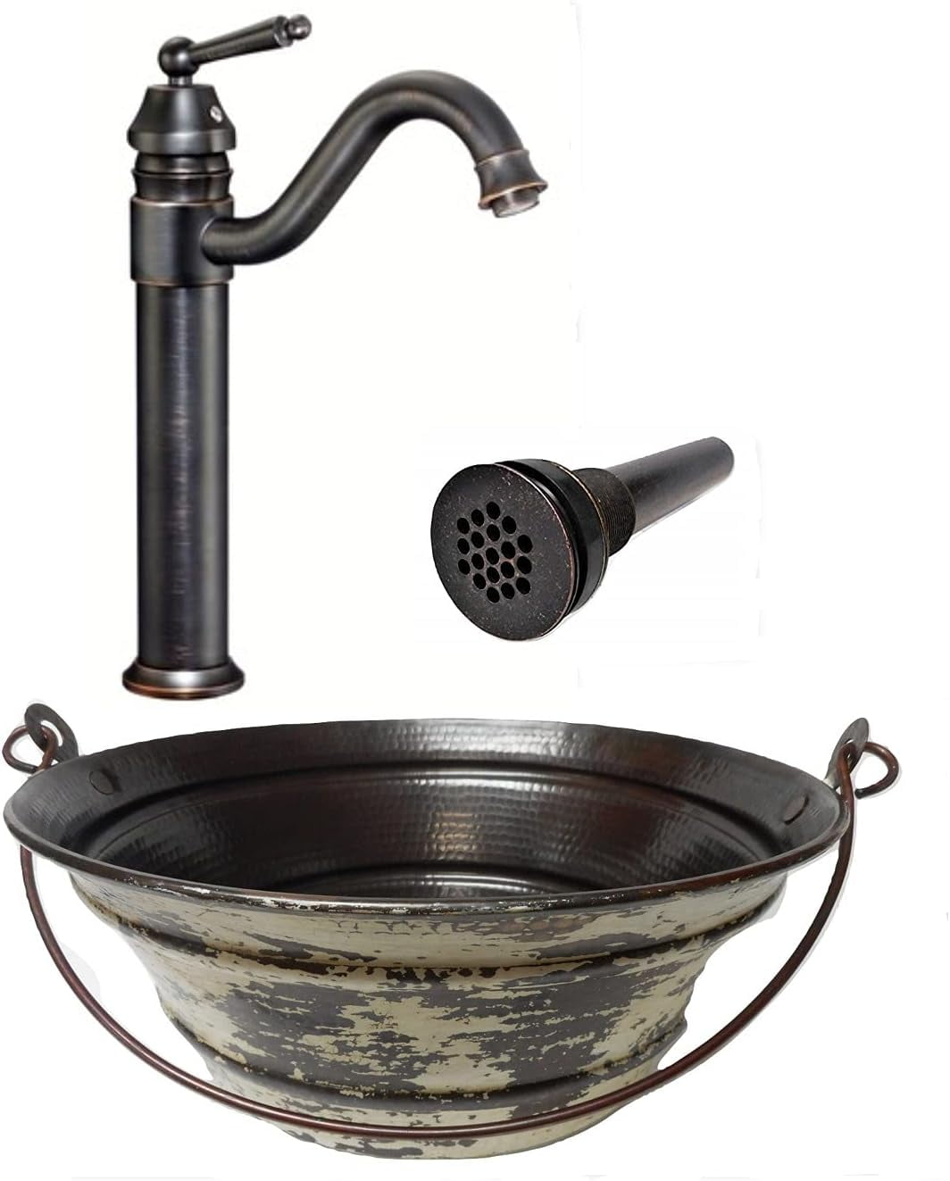 SimplyCopper 15" Copper Vessel Bucket Bath Sink with White Distressing ...