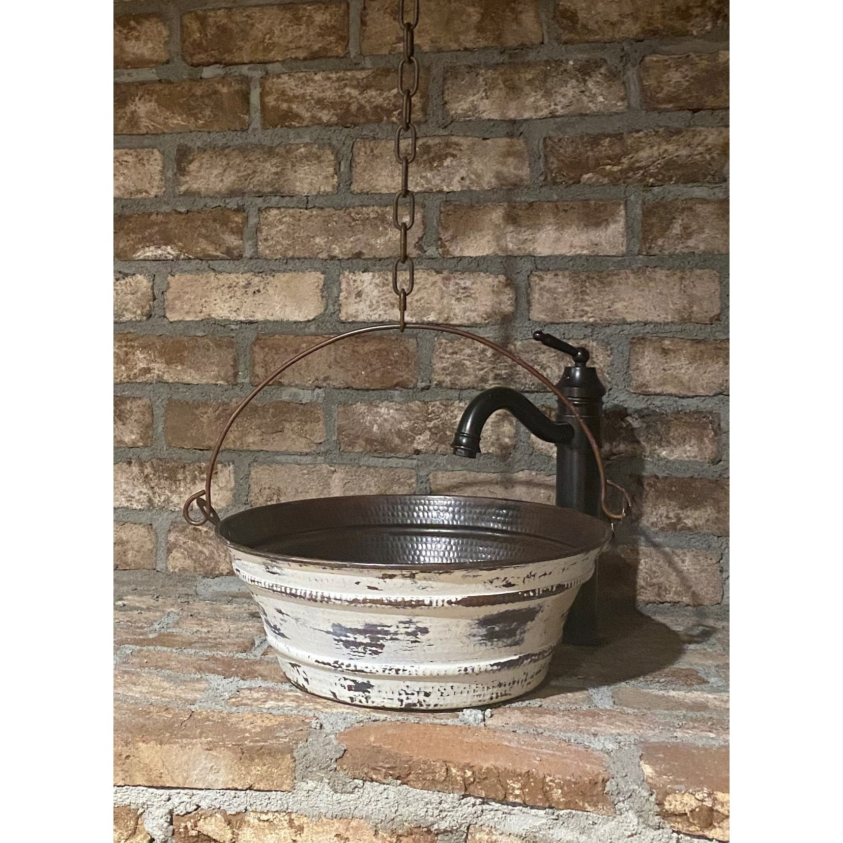 SimplyCopper 15" Round Copper Vessel Bucket Sink with Antique White ...