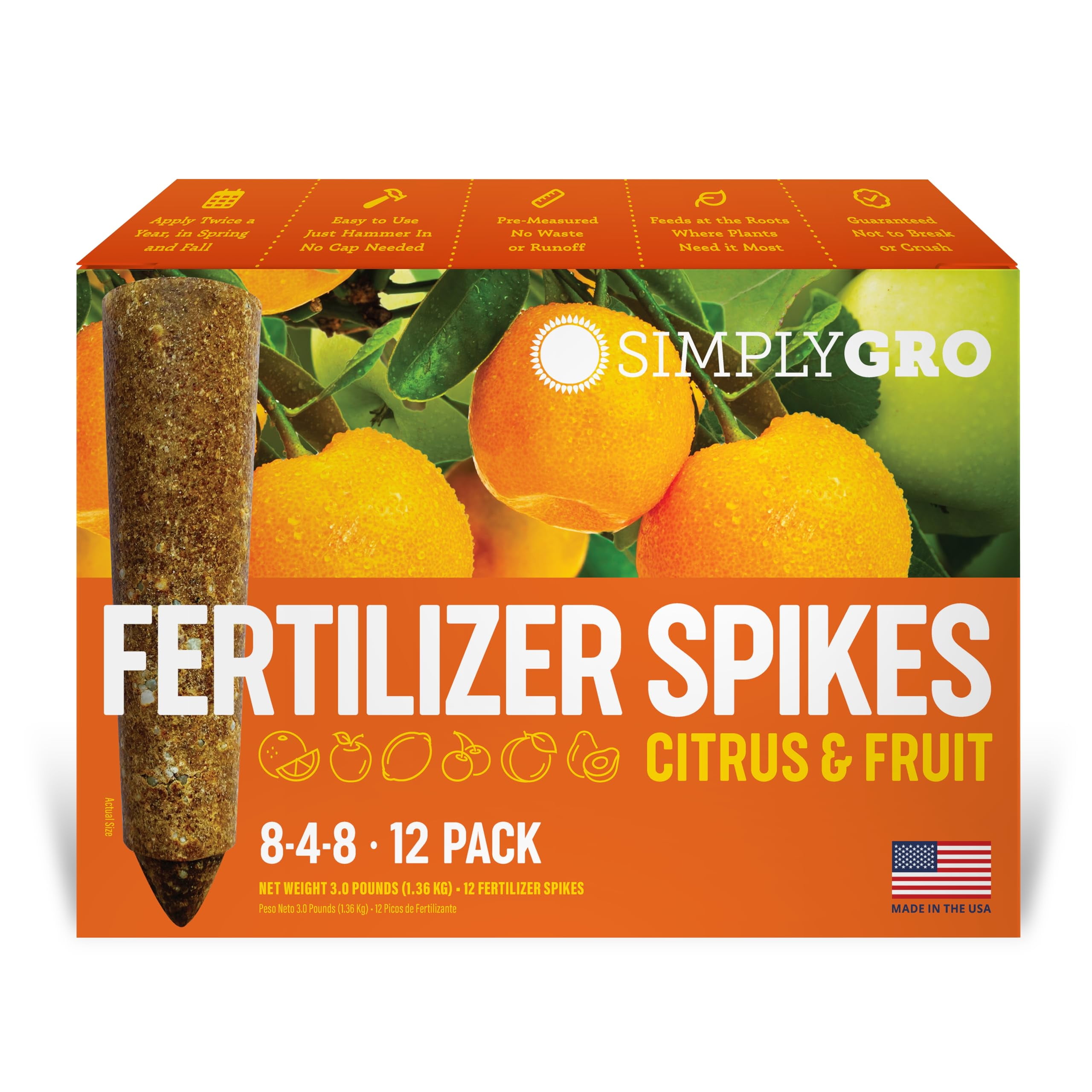 SimplyGro Fertilizer Spikes for Citrus & Fruit Trees & Shrubs (12 ...
