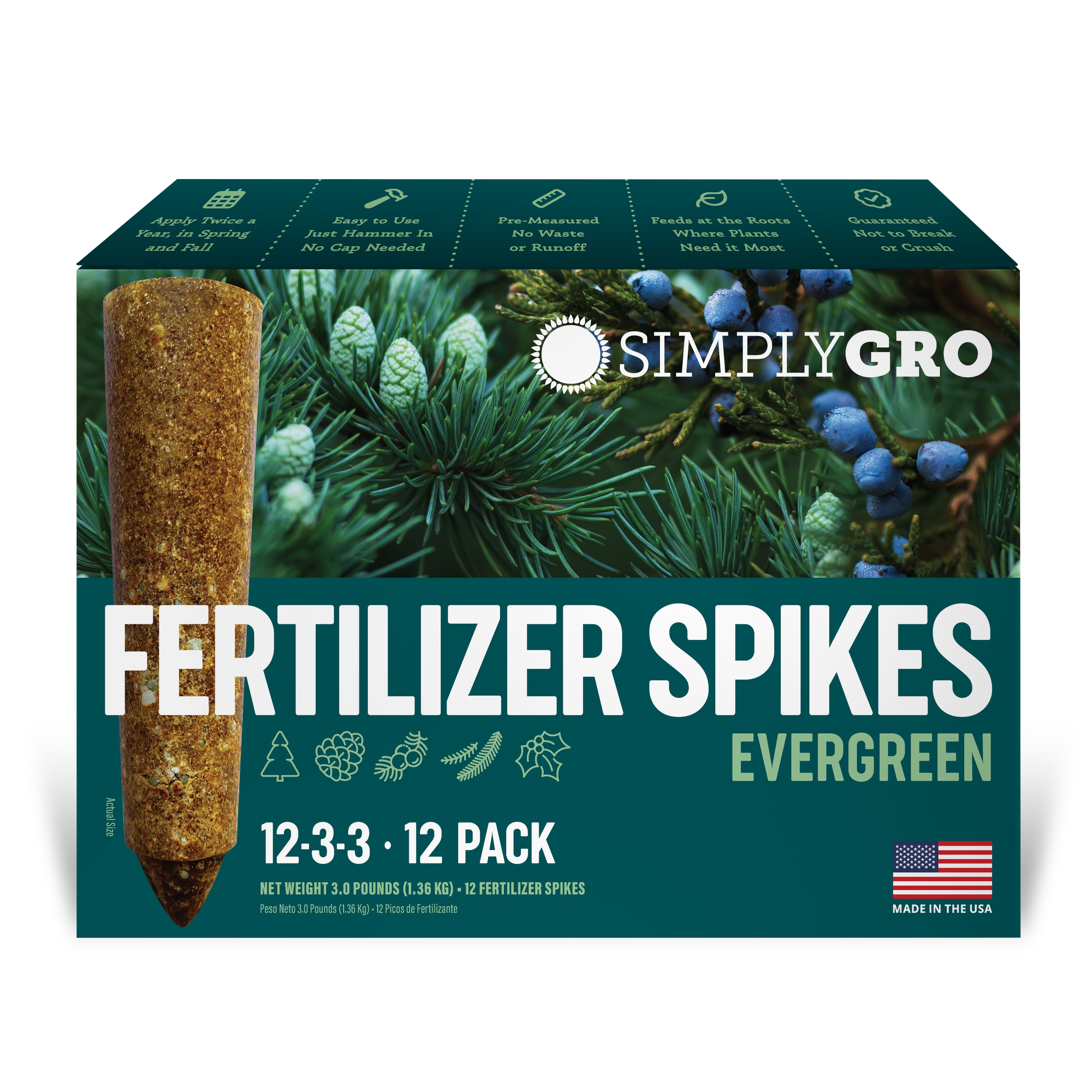 SimplyGro Fertilizer Spikes for Evergreen Trees & Shrubs - 12 Plant ...