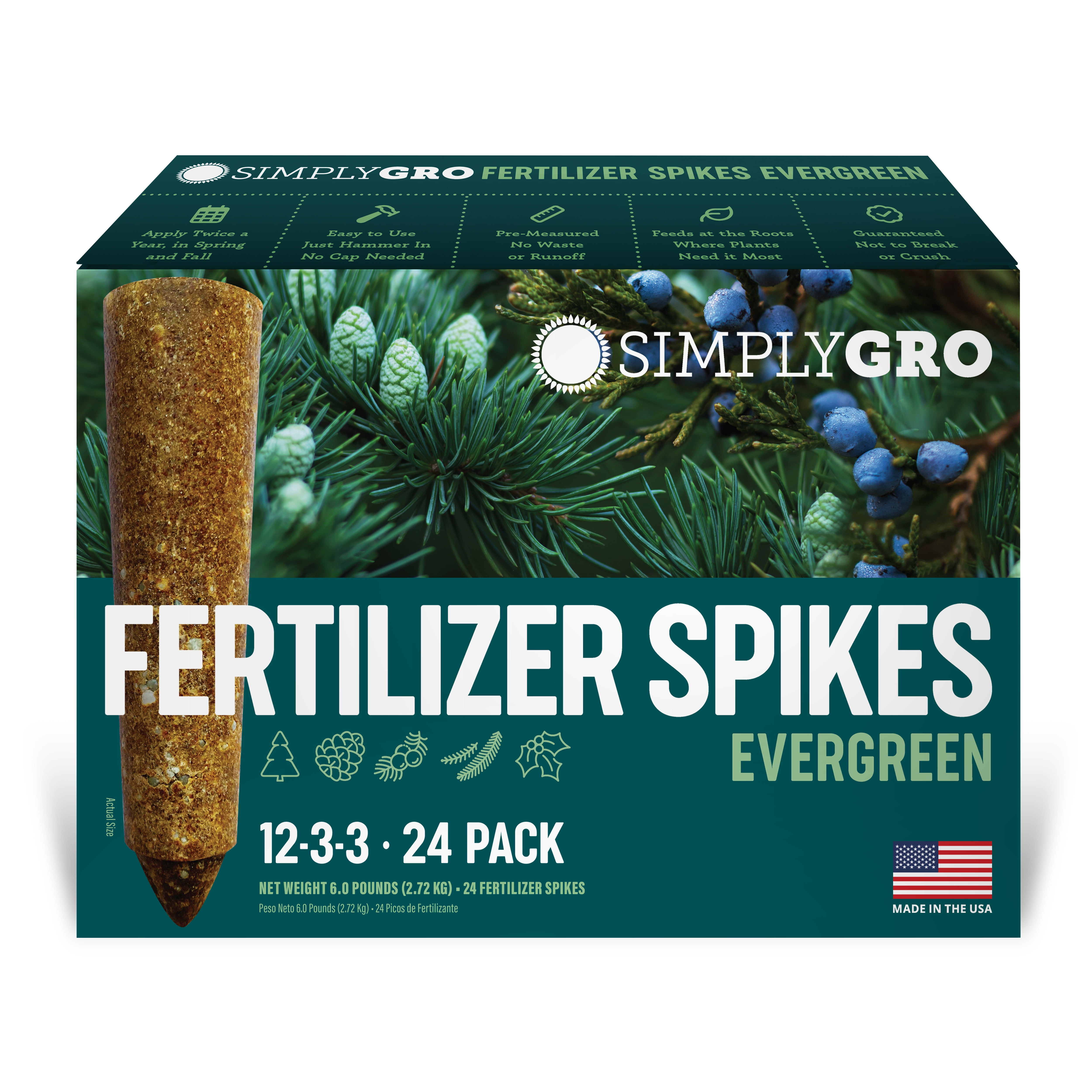 SimplyGro Fertilizer Spikes for Evergreen Trees & Shrubs - 24 Plant ...
