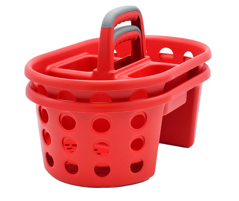 SimplyKleen Red Plastic Shower Caddy 2pcs Set with Handles for Bathroom ...