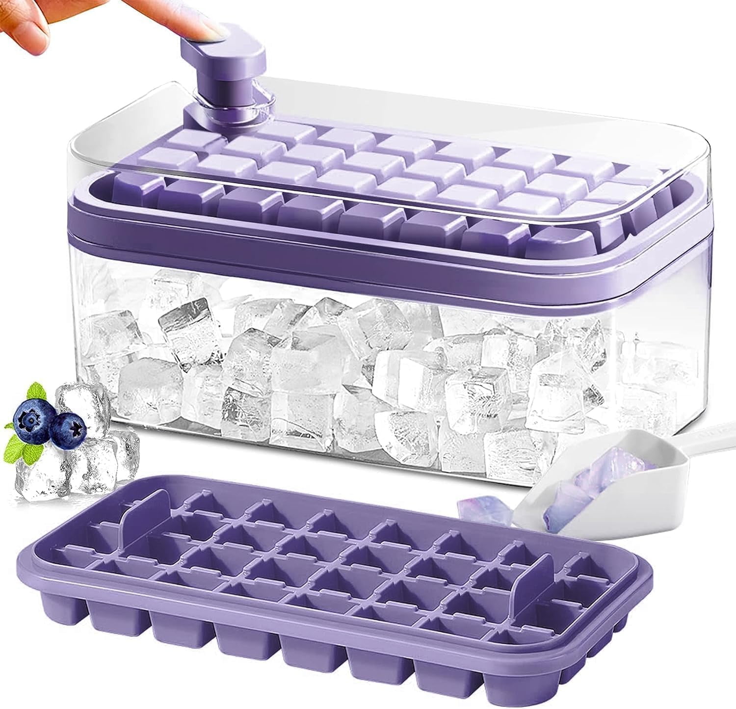 Simplyhut Ice Cube Tray Plastic 2 Layer Square Ice Cube Tray with Lid ...
