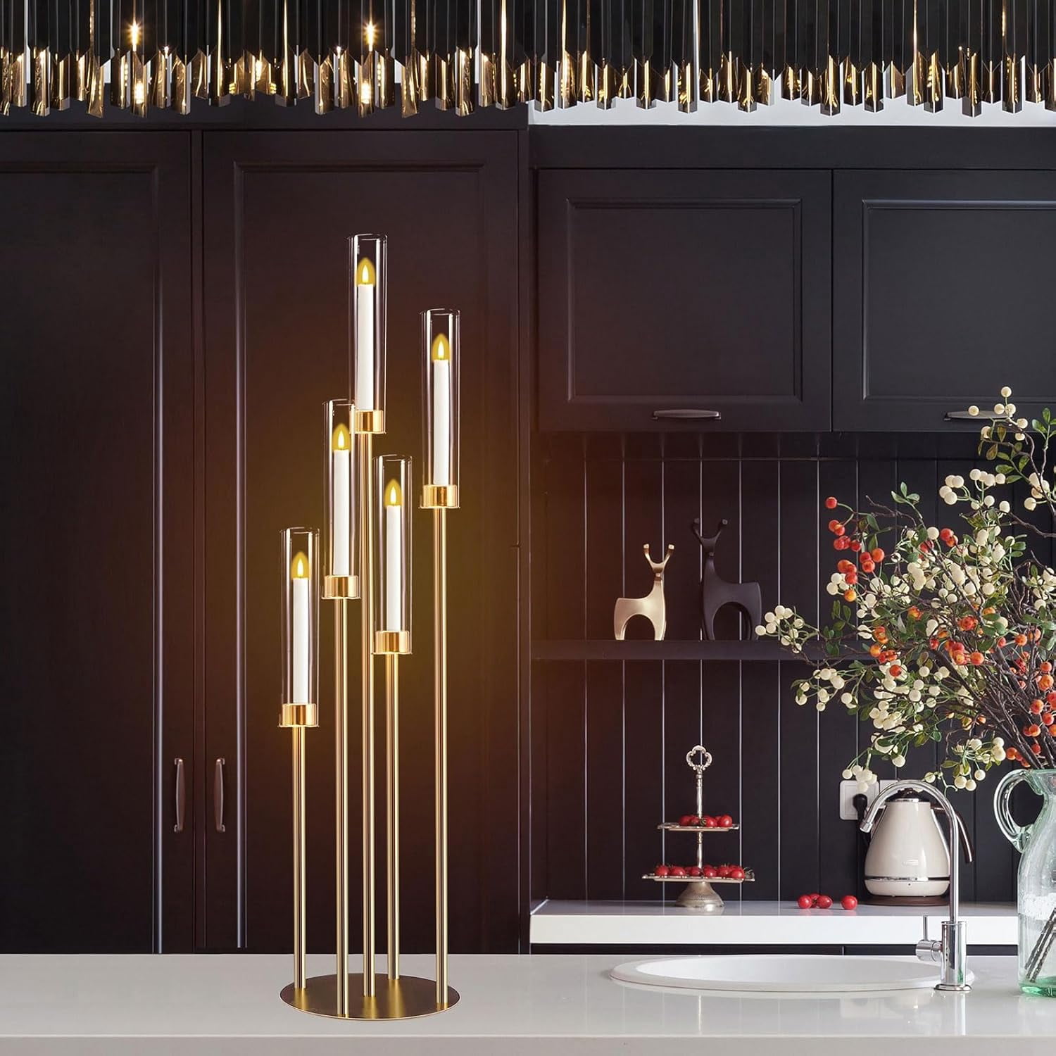 Simprefine Gold Candelabra with Acrylic Tubes - 5 Arms Taper Candle ...