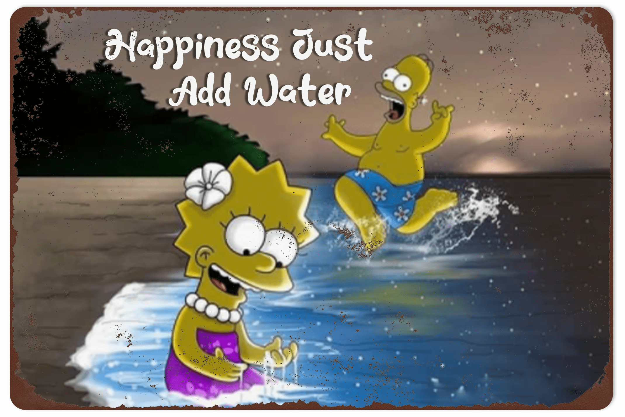 Simpson Couple Are At Beach Metal Plaque Poster Vintage Happiness Just ...
