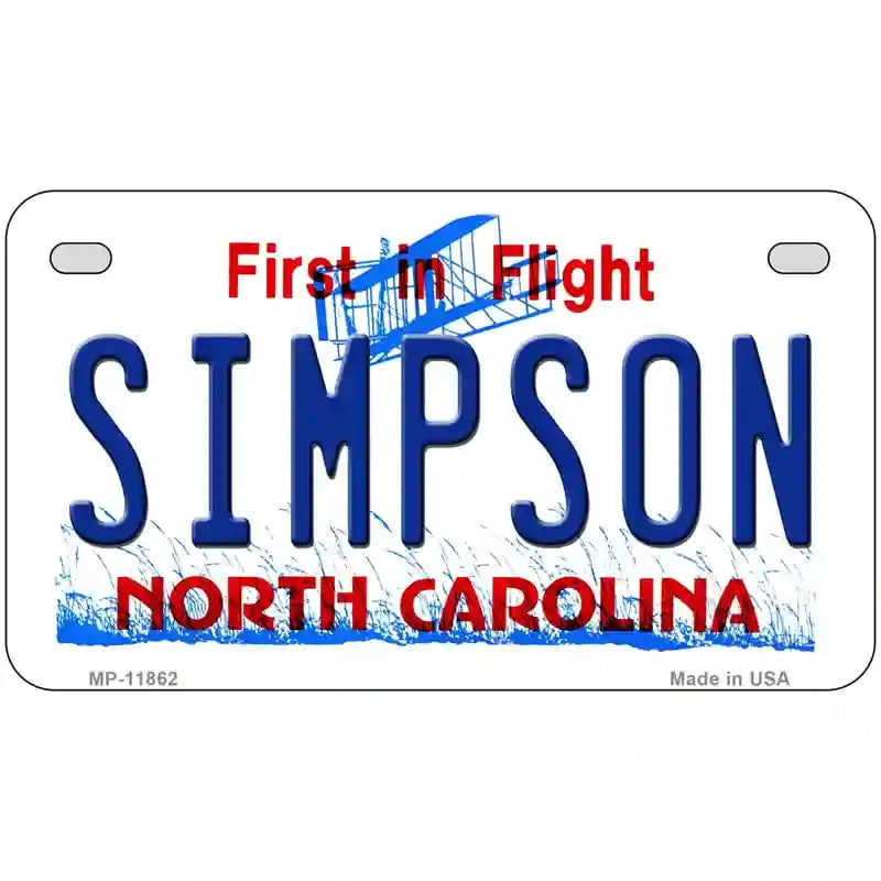 Simpson North Carolina Novelty License Plate 7" x 4" Motorcycle ...