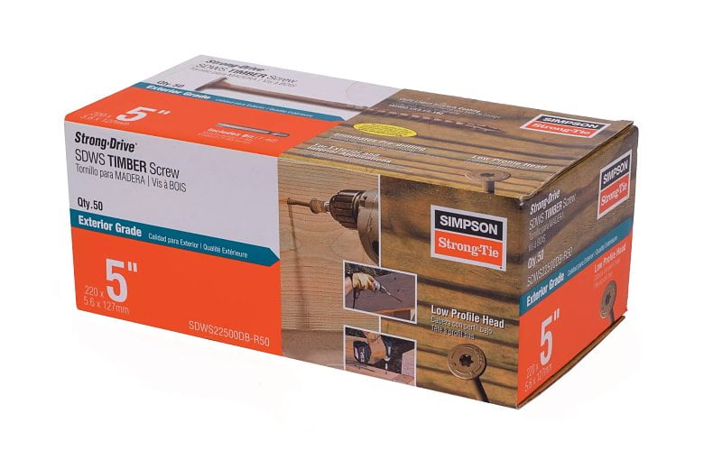Simpson Screws SDWS22500DB-R50 .22"x5" T-40 drive Ext Structural Wood ...