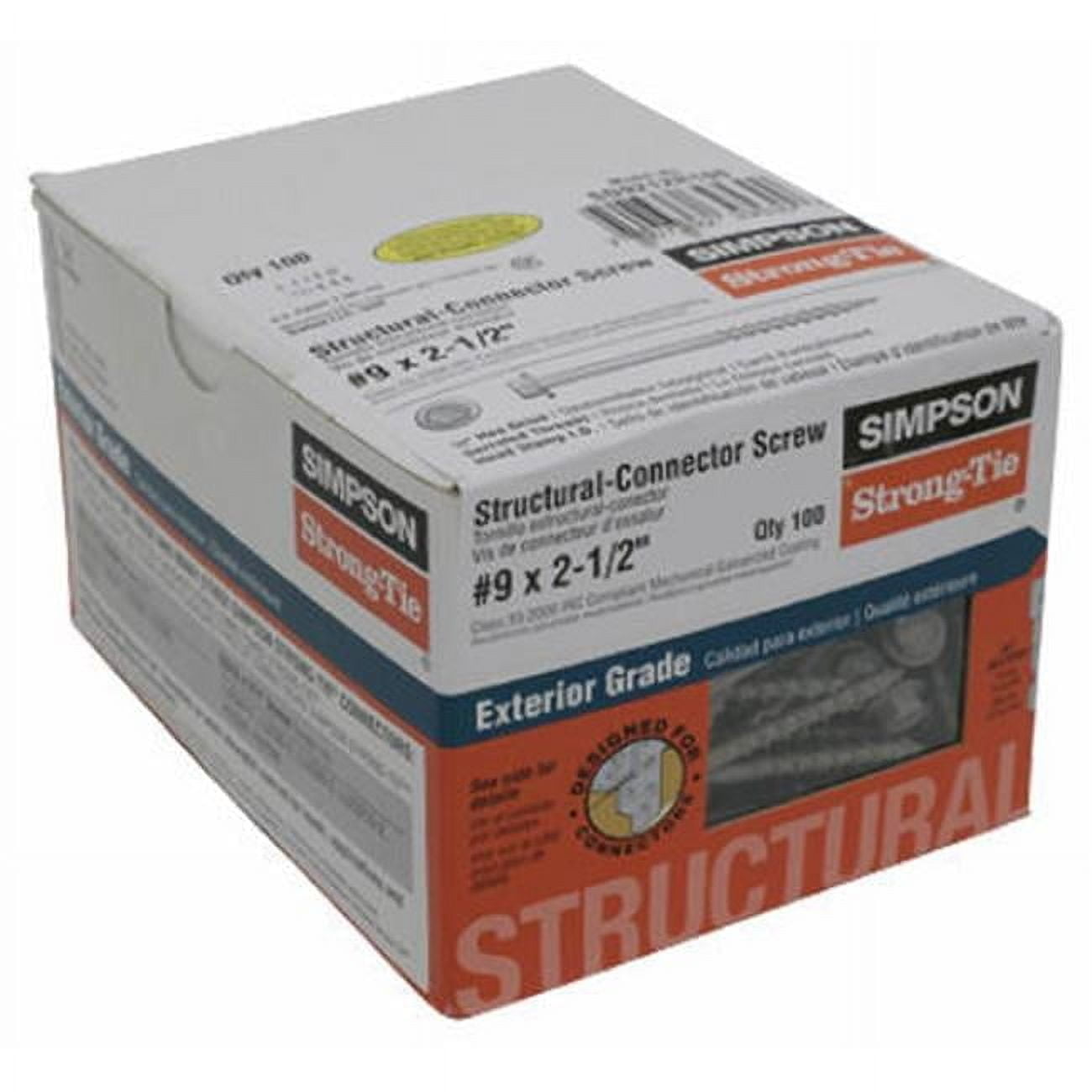 Simpson Screws SD9212R100 No.9x2-1/2" Structural-Connector Screw,100PK ...