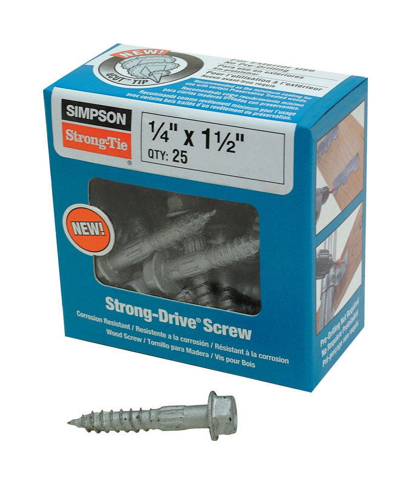 Simpson Screws SDS25112-R25 1/4"x1-1/2" 1" Thread Structural Wood Screw ...