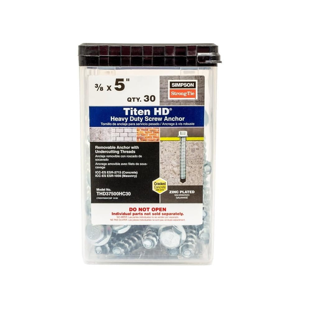 Simpson Strong-Tie THD37500HC30-3/8" x 5" Heavy-Duty Screw Anchor 30ct ...