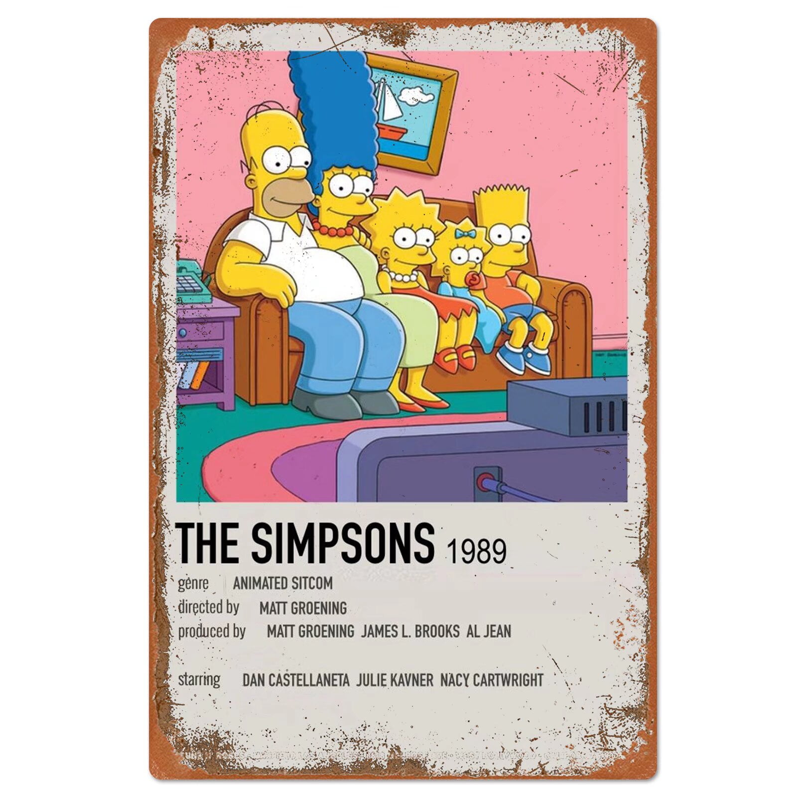 Simpson Vintage Tin Sign Simpsons Family Watching TV Metal Poster Retro ...