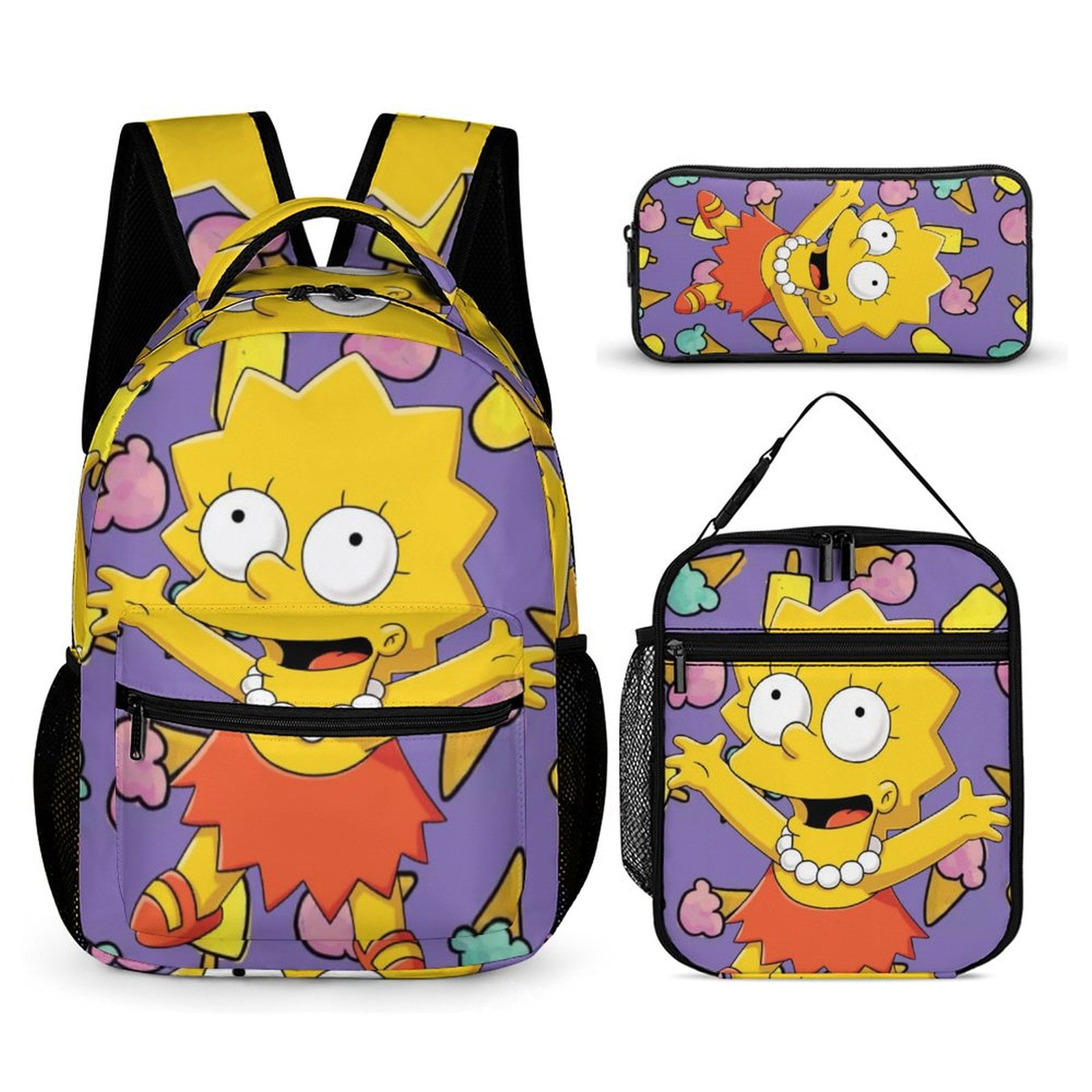 Simpsons 3 Piece Backpack Set School Bag Combination Travel Daypack Set ...