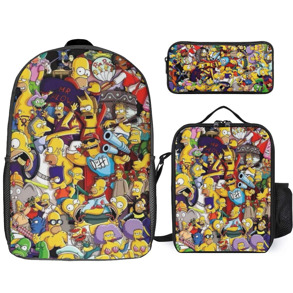 Simpsons Backpack With Lunch Bag Pencil Bag 3D Printing Cartoon ...
