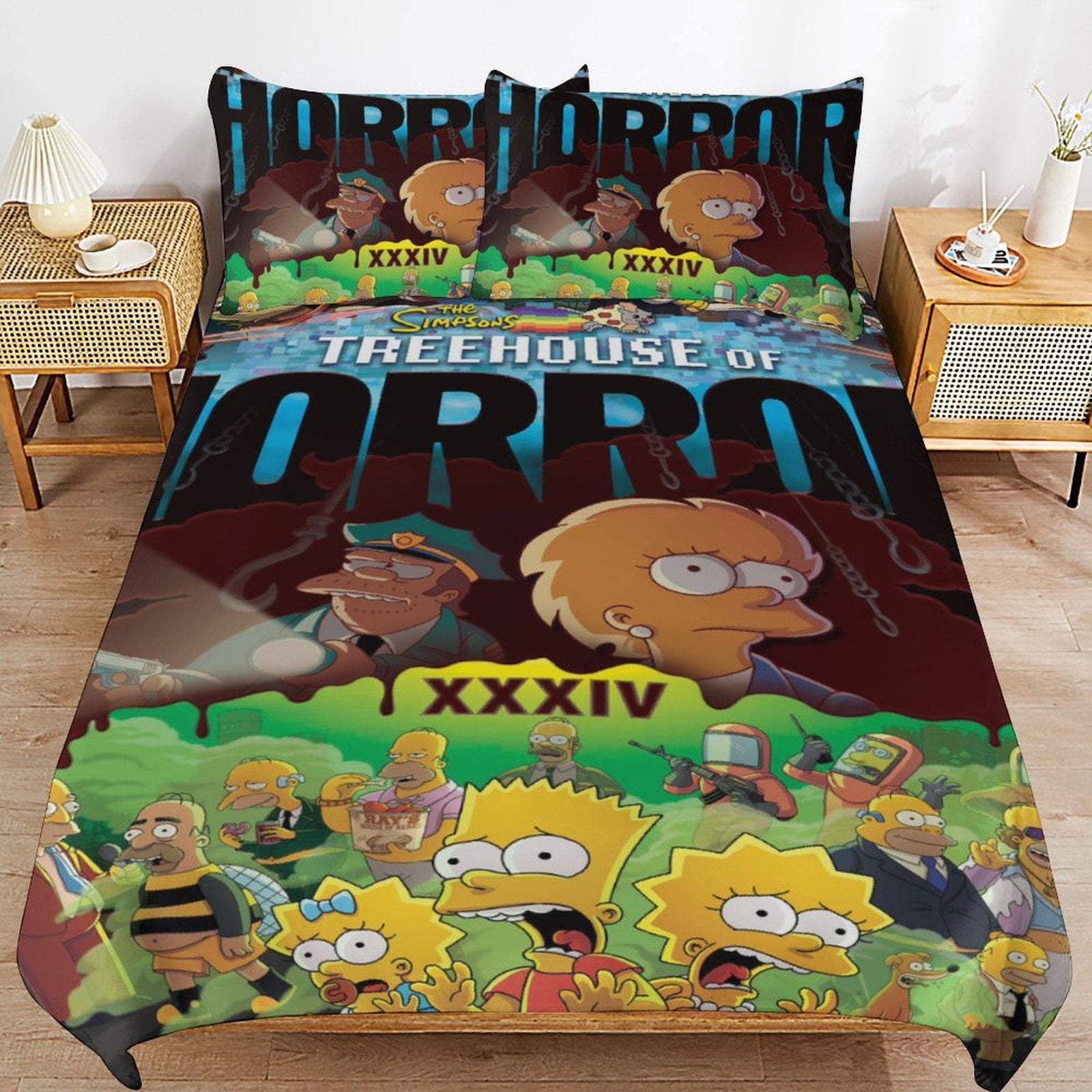 Simpsons Bedding Set Anime Bedding Set Cartoon Duvet Cover Set with 1 ...